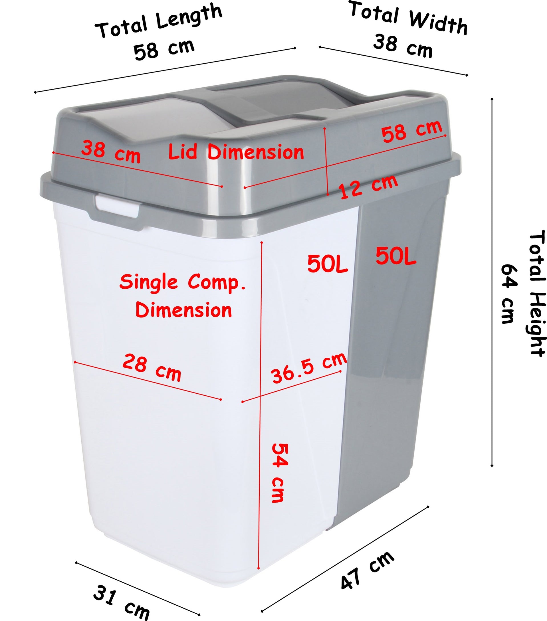 Dual Compartment Rubbish Waste Bin - 100L — All In One London