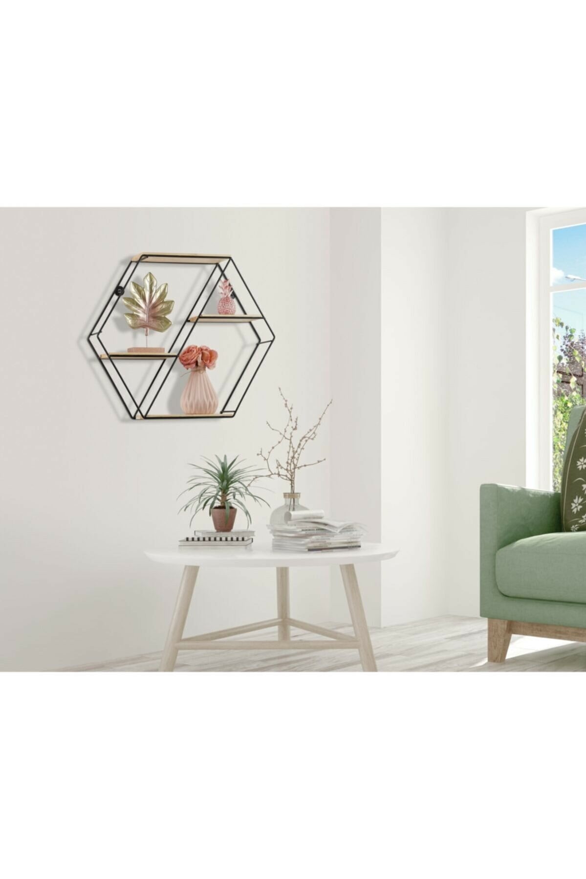 Black Hexagon Wall Shelf with 4 Levels. Floating Shelves. Honeycomb Sh ...