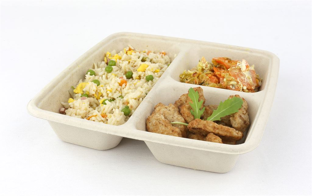 Sabert 3 Comp. Square Pulp Container. PUL49348 (900ml) (23 x 23 cm) (B ...