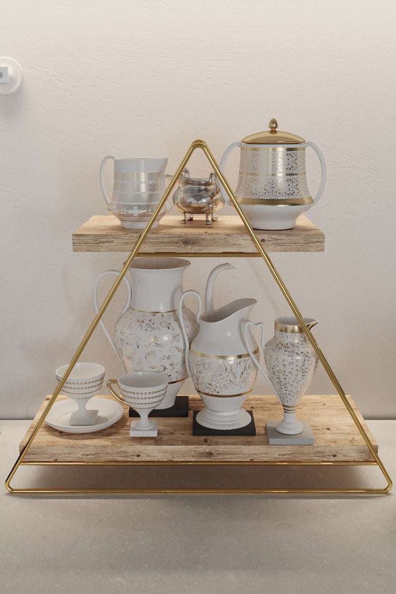 2 Tier Serving Stand. Triangle Shelf Stand. Tabletop Desktop Decorativ ...