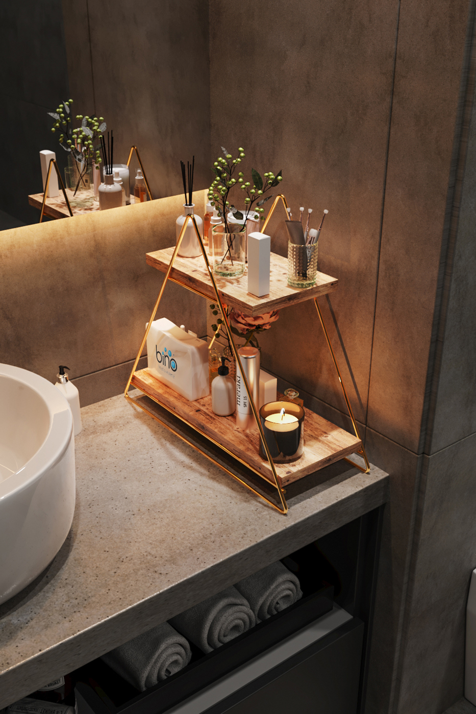 2 Tier Serving Stand. Triangle Shelf Stand. Tabletop Desktop Decorativ ...