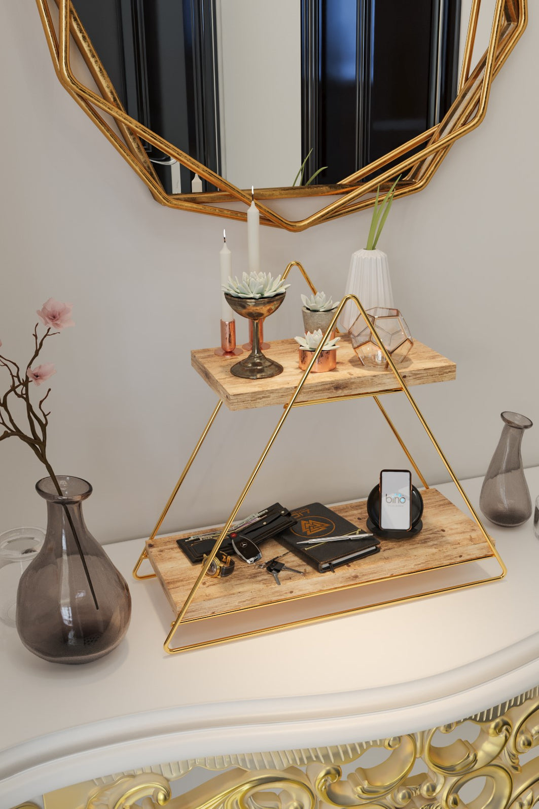 2 Tier Serving Stand. Triangle Shelf Stand. Tabletop Desktop Decorativ ...