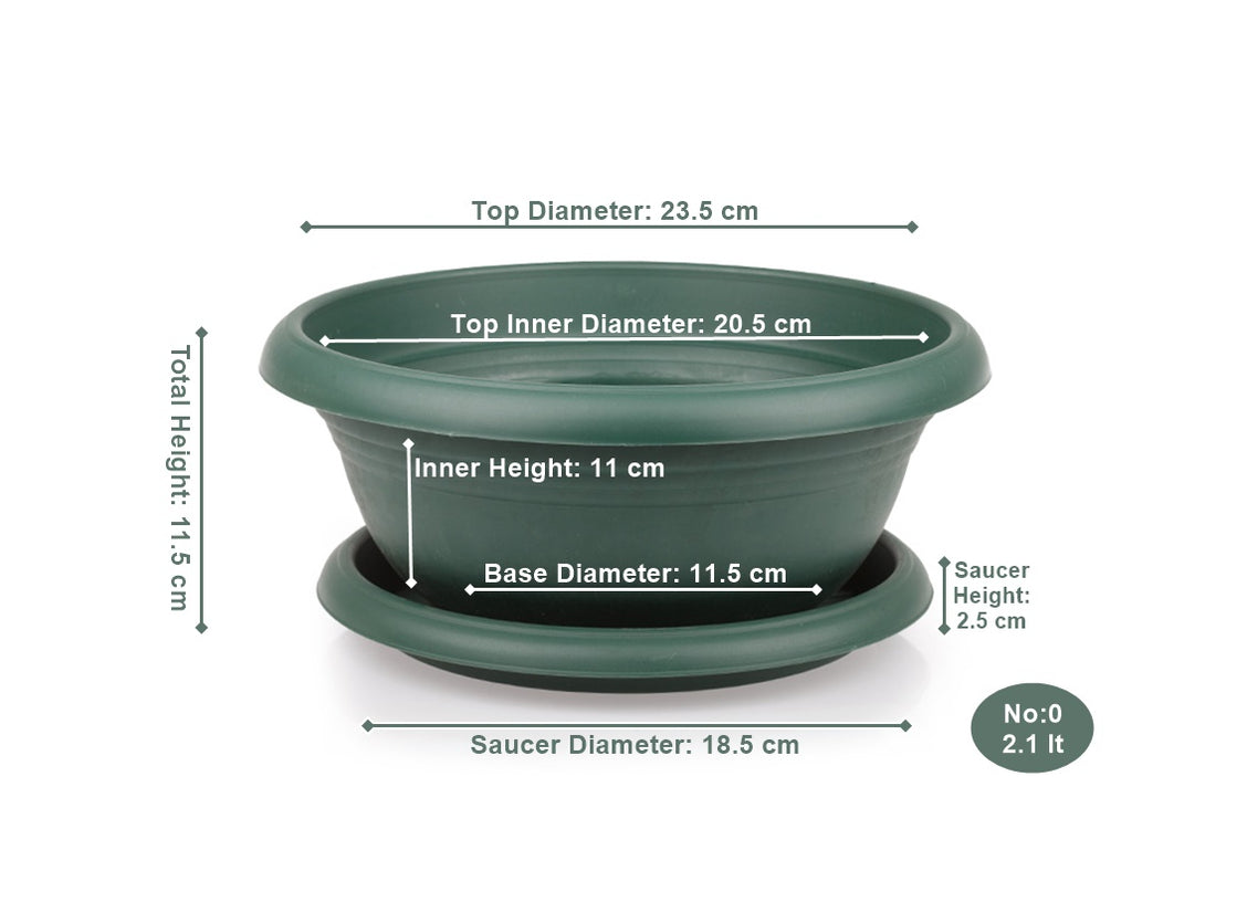 Wide Shallow Flower Pots with Saucer. Plastic Succulent Planter. (Diam ...
