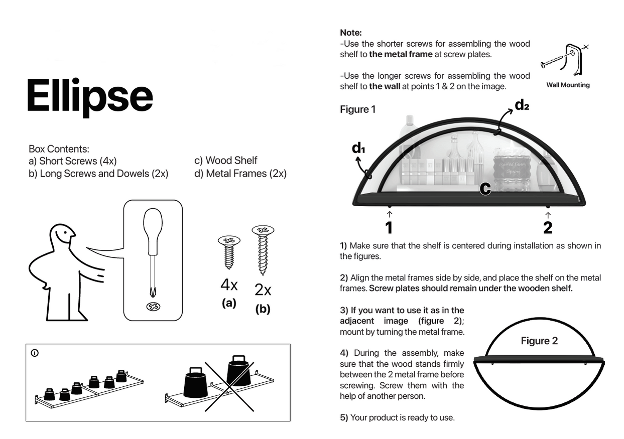 Decorative Mounted Wall Shelf. Ellipse Shape Unit Rack. (Pack of 2) (G ...